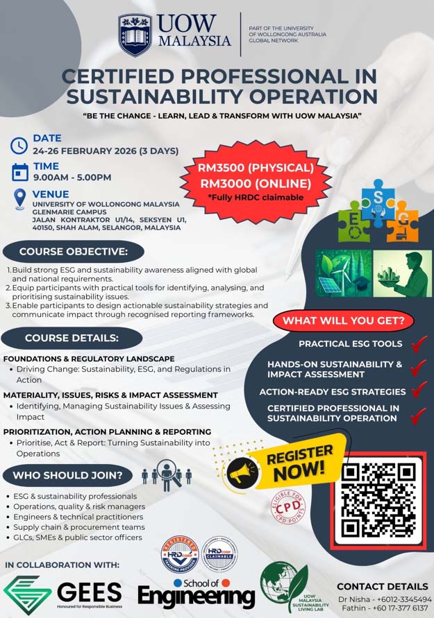 Certified Professional in Sustainability Operation | UOW Malaysia